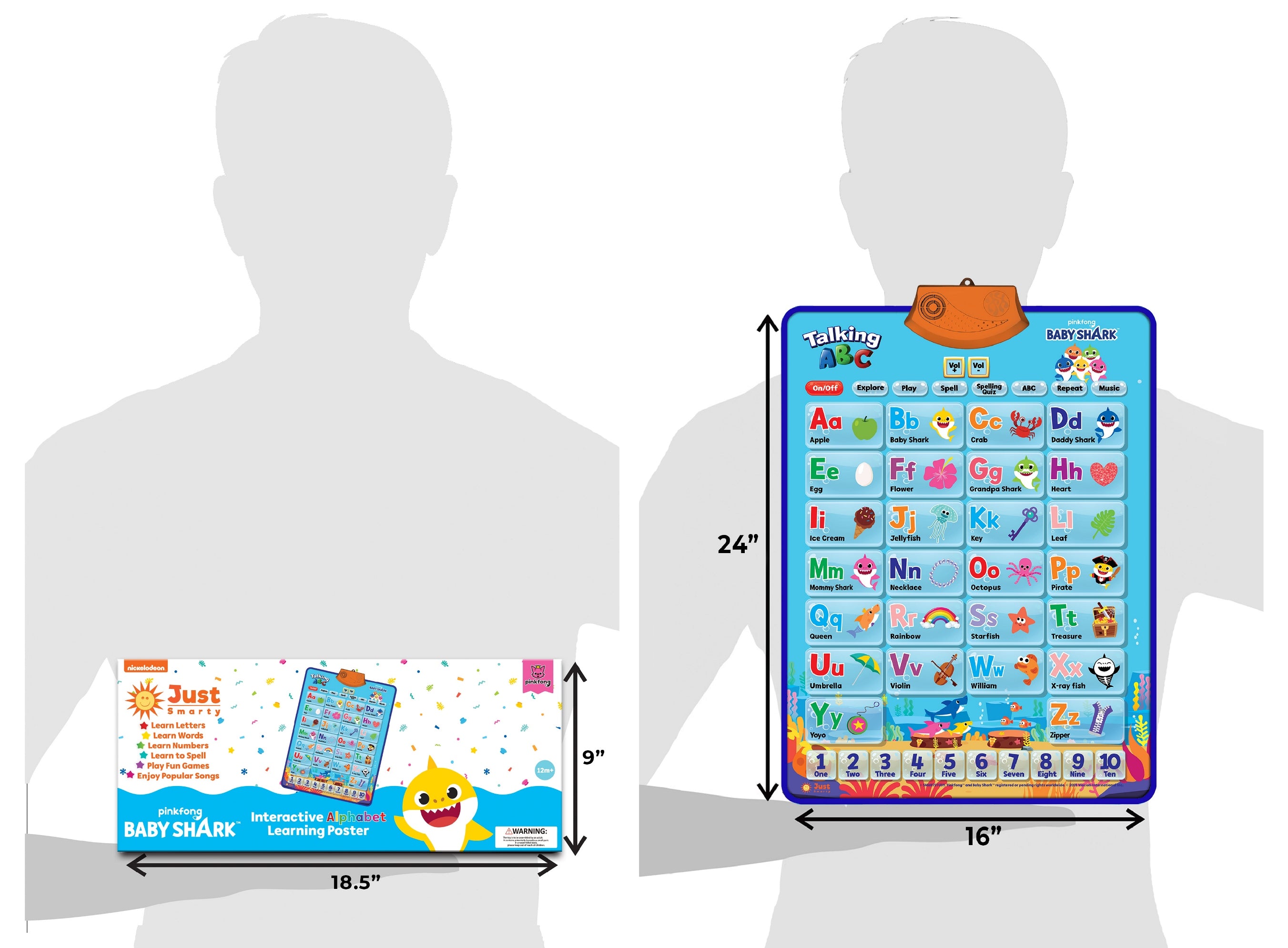 Just Smarty Baby Shark Interactive ABCs and 123s Learning Poster ...